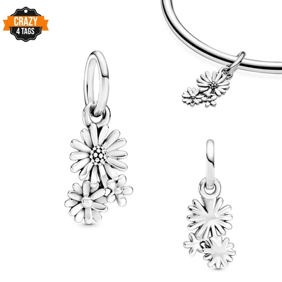 Pandora | Jewelry | Pandora Silver Daisy Flower Bouquet Dangle Charm ...